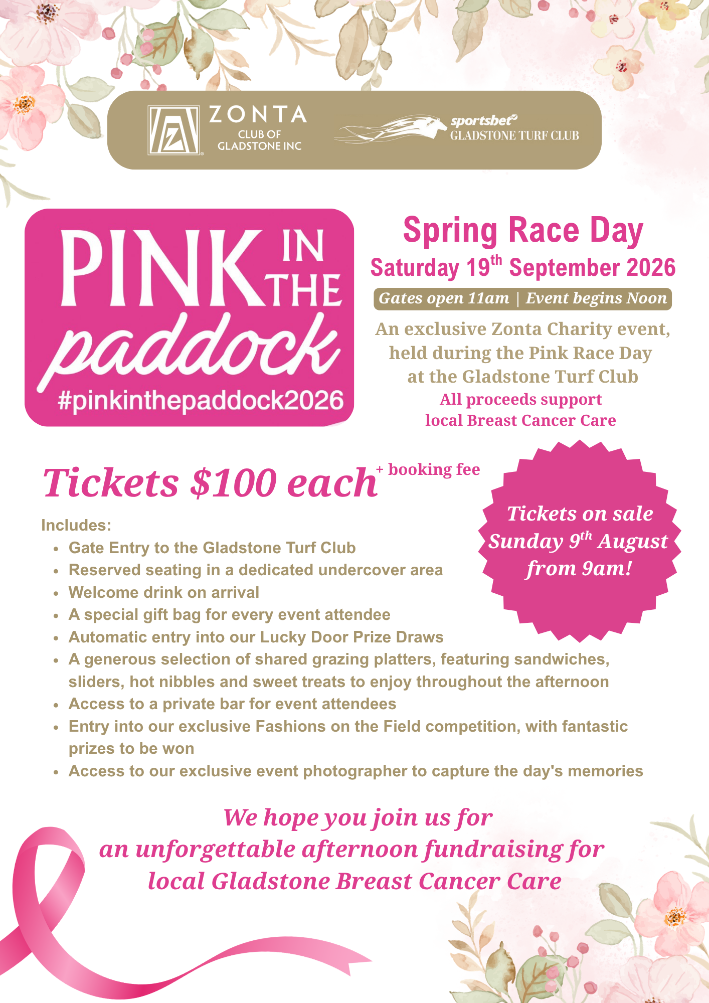 Zonta presents - Pink in the Paddock – Spring Race Day event ...